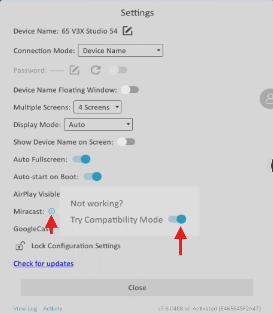 How to enable Miracast Compatibility Mode Eshare on your CommBox Classic V3X screen